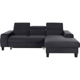 Ecksofa COTTA "Morven L-Form mit Kopfteilverstellung", grau (lava), B:244cm H:72cm T:166cm, Microfaser PRIMABELLE (100% Polyester);Flachgewebe (100% Polyester);Samtvelours (100% Polyester), Sofas, Ecksofa, wahlweise mit Bettfunktion, Bettkasten & Wireless-Charger