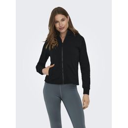 Sweatjacke Only Play "ONPMELINA LS HN ZIP SWT NOOS", Damen, Gr. XL, schwarz, Sweatware, Obermaterial: 50% Baumwolle, 50% Polyester, unifarben, normal, hoch geschlossener Ausschnitt, Sweatjacken Sweatjacke, Topseller
