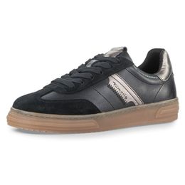Plateausneaker Tamaris, Damen, Gr. 40, silber (schwarz, silberfarben), Leder, Lederimitat, unifarben mit Farbeinsatz, Schuhe Plateausneaker, Schn&uuml;rschuh, Halbschuh, Freizeitschuh mit gepolstertem Schaftrand