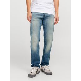 Jack & Jones Tapered-fit-Jeans JACK & JONES "JJIMIKE JJCADE GE 632 NOOS", Herren, Gr. 29, L&auml;nge 30, blau (blau denim), Denim/Jeans, Obermaterial: 98% Baumwolle, 2% Elasthan, Abriebeffekte, bequem kn&ouml;chellang, Jeans Tapered-fit-Jeans