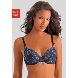 B&uuml;gel-BH Lascana "Wanda", Damen, Gr. 90, Cup D, blau (marine), Spitze, Obermaterial: 82% Polyamid, 12% Polyester, 6% Elasthan, BHs B&uuml;gel-BH, mit Zierschn&uuml;rung und Stickerei Spitze, Dessous