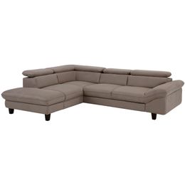 Ecksofa Home Affaire "Pilot L-Form", braun (mud), B:266cm H:73cm T:108cm, 100% Polyester; Feinstruktur 75000 Scheurtouren; Struktur 35000 Scheuertouren, Mikrofaser 40000 Scheuertouren, Sofas, Ecksofa, mit Kopfteilverstellung, wahlweise mit Bettfunktion & Bettkasten