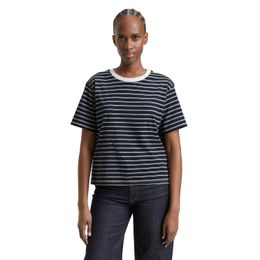 T-Shirt Tom Tailor Denim, Damen, Gr. XXL, navy irregular stripes, Single Jersey, Obermaterial: 100% Baumwolle, gestreift, regular fit normal, Rundhals, gerader Abschluss, Shirts T-Shirt, mit Streifen Muster