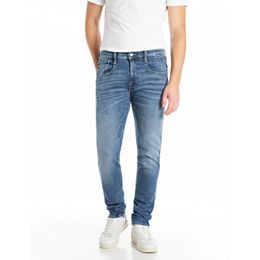 Slim-fit-Jeans Replay "Anbass", Damen, Gr. 34, L&auml;nge 32, blau (medium blau 990), Denim/Jeans, Obermaterial: 91% Baumwolle, 6% Elastomultiester, 3% Elasthan, slim fit normal, Jeans Slim-fit-Jeans