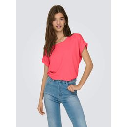 T-Shirt Only "ONLMOSTER &ndash; Kurzarmshirt mit Aufschlag und klassischem Look", Damen, Gr. L (40), pink (sun kissed coral), Jersey, Obermaterial: 75% Viskose, 20% Polyester, 5% Elasthan, unifarben, regular fit normal, Rundhals, mit Aufschlag, Shirts T-Shirt, unifarben, casual, regular fit, Viskosemischung, Rundhals