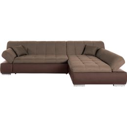 Ecksofa DOMO collection "Mona L-Form", braun (dunkelbraun, braun), B:297cm H:80cm T:173cm, Struktur fein 100% Polyester;Chenilleoptik 100% Polyester;SOFTLUX/Struktur fein 100% Polyester, Sofas, Ecksofa, wahlweise mit Bettfunktion