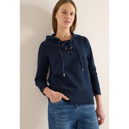 Hoodie Cecil, Damen, Gr. L (42), universal blau, Sweatware, Obermaterial: 80% Baumwolle, 15% Polyester, 5% Elasthan, unifarben, l&auml;ssig geschnitten h&uuml;ftbedeckend, Rundhals, Sweatshirts Hoodie, mit Strings