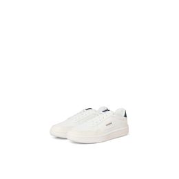 Jack & Jones Sneaker JACK & JONES "JFWBOUNCE", Herren, Gr. 45, wei&szlig;, navy, Lederimitat, Textil, kontrastfarbene Details, Schuhe Sneaker, Schn&uuml;rschuh, Halbschuh, Freizeitsneaker mit weichem Schaftrand
