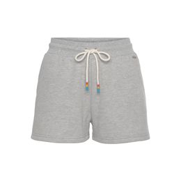 Relaxshorts Lascana "Pride", Damen, Gr. 36/38, N-Gr, grau (grau, meliert), angeraute Sweatware, Obermaterial: 60% Baumwolle, 40% Polyester, unifarben, bequem kurz, Hosen Relaxshorts, mit Regenbogen-Label