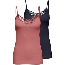 Spitzentop Only "ONLKIRA &ndash; Doppelpack mit Spitzendetail f&uuml;r feminine Looks", Damen, Gr. XS (34), bunt (night sky, witherot rose), Jersey, Obermaterial: 100% Baumwolle, unifarben, figurbetont normal, V-Ausschnitt, Tops Spitzentop, figurbetont, modisch, Jersey, Baumwolle, V-Ausschnitt
