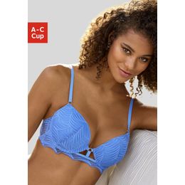 Push-up-BH Lascana "Marla", Damen, Gr. 85, Cup A, blau, Spitze, Obermaterial: 51% Polyamid, 44% Polyester, 5% Elasthan, BHs Push-up-BH, mit integrierten Kissen und modischer Spitze, Dessous