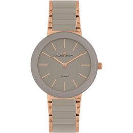 Keramikuhr Jacques Lemans "Monaco", beige, ros&eacute;goldfarben, Armbanduhren, Damen, Keramikuhr, Quarzuhr, Armbanduhr, Damenuhr, bis 10 bar wasserdicht, analog