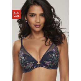 Push-up-BH Lascana "Maria", Damen, Gr. 70, Cup B, bunt (marine, bunt), Netz, Obermaterial: 72% Polyamid, 24% Polyester, 4% Elasthan, BHs Push-up-BH, mit bunten Blumen aus Stickereispitze, im High-Apex Design, Dessous