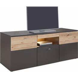 Lowboard FORTE "Como", grau (grau, eichefarben), B:149,8cm H:59,3cm T:52cm, Sideboards, Lowboard, TV-Board, LED Beleuchtung, Soft Close, Stauraum, 149,8/59,3/52 cm
