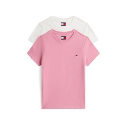 T-Shirt Tommy Jeans "TJW 2PACK C-NECK TEE", Damen, Gr. XS (34), rosa (ecru, mystic pink), Single Jersey, Obermaterial: 100% Baumwolle, unifarben, slim fit h&uuml;ftlang, Rundhals, abgesteppt, Shirts T-Shirt, mit Logo-Stickerei