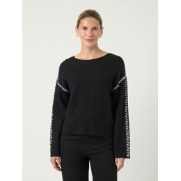 Strickpullover Y.A.S "YASSTITCHA LS KNIT PULLOVER S. NOOS", Damen, Gr. M, schwarz, Strick, Obermaterial: 50% Viskose, 28% Nylon, 22% Polyester, unifarben mit Farbeinsatz, oversize normal, Rundhals, Pullover Strickpullover, farblich abgesetzte N&auml;hte