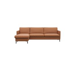 Ecksofa FLEXLUX "Fiore, L-Form", braun (modern cogna), B:247cm H:85cm T:92cm, 100% Echteder, Sofas, Ecksofa, schmale Armlehnen, Kaltschaum, F&uuml;&szlig;e Alu+schwarz