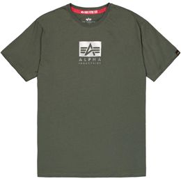 Rundhalsshirt Alpha Industries "Satin Logo T", Herren, Gr. S, gr&uuml;n (schwarz olive), Single Jersey, Obermaterial: 100% Baumwolle, bedruckt, regular fit normal, Rundhals, Shirts Rundhalsshirt