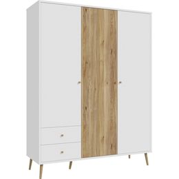 Kleiderschrank FORTE "Harllson, EasyKlix by FORTE, Aufbau ohne Werkzeug + Schrauben Stabil", wei&szlig; (wei&szlig;, mauvella eiche), B:154,2cm H:201,7cm T:52,2cm, FSC-zertifizierter Holzwerkstoff, Schr&auml;nke, Kleiderschrank, Aufbau schnell und genial