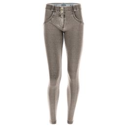 Jeggings Freddy "WRUP2RC002ORG", Damen, Gr. XL (42), N-Gr, light grau with schwarz seams, Stoff, Obermaterial: 84% Baumwolle, 16% Elasthan, lang, Hosen Jeggings, mit Lifting & Shaping Effekt