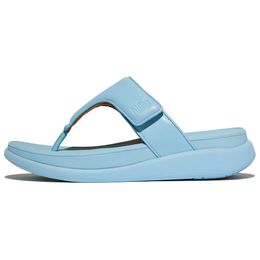 Zehentrenner fitflop "F-MODE GO", Damen, Gr. 41, blau (hellblau), Lederimitat, unifarben, Schuhe Zehentrenner, Sandale mit d&auml;mpfender MICROWOBBLEBOARD Technologie
