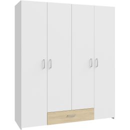 Kleiderschrank FORTE "Econobox", wei&szlig;, B:159,1cm H:190,5cm T:54,4cm, Holzwerkstoff, Schr&auml;nke, Kleiderschrank, Dreht&uuml;renschrank, zeitloses Design mit alufarbigen Griffen.