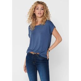 T-Shirt Only "ONLMOSTER &ndash; Kurzarmshirt mit Aufschlag und klassischem Look", Damen, Gr. S, vintage indigo, Jersey, Obermaterial: 75% Viskose, 20% Polyester, 5% Elasthan, unifarben, regular fit normal, Rundhals, mit Aufschlag, Shirts T-Shirt, unifarben, casual, regular fit, Viskosemischung, Rundhals, Topseller
