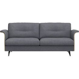 2,5-Sitzer FLEXLUX "Glow Sofa, Couch", blau (navy blau), B:191cm H:81cm T:91cm, 62% Polyester/17%Baumwolle/14%Viscose/7%Leinen, Sofas, 2 5-Sitzer, Premium-Sitz: Kaltschaum & Federkern, Arml. Walnuss, Fu&szlig; Alu