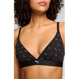 B&uuml;gelloser BH Puma "Puma WOMEN PRINTED MESH TRIANGLE TOP", Damen, Gr. M, N-Gr, schwarz combo, Microtouch, Obermaterial: 70% Polyamid, 30% Elasthan, BHs B&uuml;gelloser BH, mit buntem allover Logodruck, verstellbare Tr&auml;ger, mit Mesh-Details
