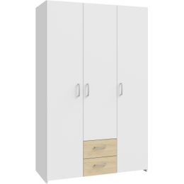 Kleiderschrank FORTE "Econobox", wei&szlig;, B:119,4cm H:190,5cm T:54,4cm, Holzwerkstoff, Schr&auml;nke, Kleiderschrank, Dreht&uuml;renschrank, zeitloses Design mit alufarbigen Griffen.