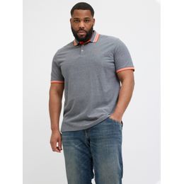 Jack & Jones PlusSize Poloshirt "JJEPAULOS POLO SS NOOS PLS", Herren, Gr. 5XL, blau (navy blazer detail:neon), Piqu&eacute;, Obermaterial: 100% Baumwolle, JACK & JONES PLUSSIZE, unifarben, regular fit normal, ohne Ausschnitt, Shirts Poloshirt, Baumwolle, regular fit