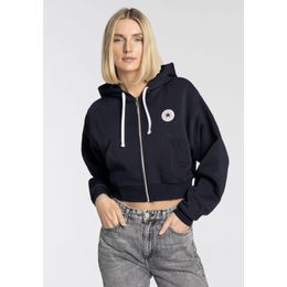 Sweatjacke Converse "WOMEN'S Converse RETRO FULL-ZIP HOODIE", Damen, Gr. L, schwarz, Sweatware, Obermaterial: 80% Baumwolle, 20% Polyester, unifarben, l&auml;ssig geschnitten, hoch geschlossener Ausschnitt, weit B&uuml;ndchen, Sweatjacken Sweatjacke, cropped