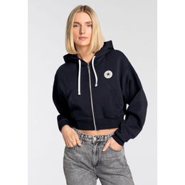 Sweatjacke Converse "WOMEN'S Converse RETRO FULL-ZIP HOODIE", Damen, Gr. XL, schwarz, Sweatware, Obermaterial: 80% Baumwolle, 20% Polyester, unifarben, l&auml;ssig geschnitten, hoch geschlossener Ausschnitt, weit B&uuml;ndchen, Sweatjacken Sweatjacke, cropped