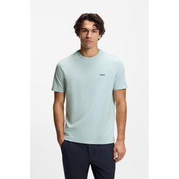 Rundhalsshirt BOSS Green "Tee", Herren, Gr. L, turquoise, aqua447, Single Jersey, Obermaterial: 95% Baumwolle, 5% Elasthan, regular fit h&uuml;ftlang, Rundhals, eng eingefasste Kante, Shirts Rundhalsshirt, mit gummiertem Kontrast-Logo