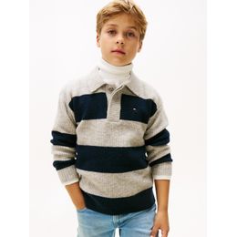 Strickpullover Tommy Hilfiger, Jungen, Gr. 16 (176), schwarz night navy colourblock, Strick, Obermaterial: 73% Polyester, 25% Wolle, 2% Elasthan, gestreift, mehrfarbig, regular fit normal, Rundhals, eingesetzt B&uuml;ndchen, Pullover Strickpullover, Regular fit, f&uuml;r Kinder bis 16 Jahre