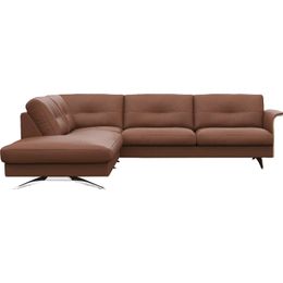 Ecksofa FLEXLUX "Glow, super bequem durch hochwertigem Sitzaufbau mit Federkern, L-Form", braun (old chesnut braun), B:268cm H:81cm T:224cm, 100% Echteder, Sofas, Ecksofa, Skandinavisches Design, In hochwertiger Verarbeitung