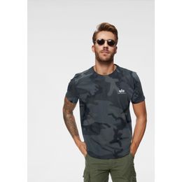 Rundhalsshirt Alpha Industries "BASIC T SMALL LOGO", Herren, Gr. XL, schwarz (schwarz, tarnfarben), Single Jersey, Obermaterial: 100% Baumwolle, bedruckt, schmal normal, Rundhals, eingesetzt gerader Abschluss, Shirts Rundhalsshirt, Baumwolle, regular fit