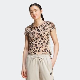 T-Shirt adidas Sportswear "ANIMAL PRINT 3-STRIPES", Damen, Gr. L, multicolor, warm sandstone, Obermaterial: 93% Baumwolle, 7% Elasthan, Rundhals, Shirts T-Shirt, sportlicher Schnitt, kurze &Auml;rmel, mit Leopardenprint