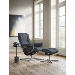 Relaxsessel stressless "Mayfair", blau (atlantic blau batick), B:83cm H:102cm T:74cm, Leder BATICK: BATICK ist ein leicht korrigiertes, durchgef&auml;rbtes und genarbtes M&ouml;belleder, bei dem die meisten Unebenheiten und Spuren in der Regel entfernt wurden., Sessel, Relaxsessel, mit Hocker, mit Cross Base, Gr&ouml;&szlig;e S, M & L, Holzakzent Wenge
