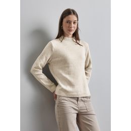 Strickpullover Street One, Damen, Gr. 44, wei&szlig; (cream wei&szlig; melange), Strick, Obermaterial: 37% Polyacryl, 29% Baumwolle, 29% Polyester, 5% Nylon, meliert, regular fit taillenbedeckt, ohne Ausschnitt, Rippb&uuml;ndchen, Pullover Strickpullover, mit Rippb&uuml;ndchen
