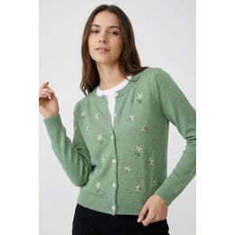 V&eacute;ro Moda Strickjacke VERO MODA "VMFIORELLA EMB LS O-NECK SHORT CARD BOO", Damen, Gr. M, mistletoe detail:melange with embroidery, Strick, Obermaterial: 79% Polyester, 13% Polyacryl, 5% Wolle, 3% Elasthan, bestickt, meliert, regular fit normal, Rundhals, Strickjacken Strickjacke, mit Blumenstickerei