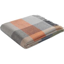 Plaid Biederlack "Britta", orange (grau, orange, beige), B:130cm L:170cm, Wolle, Wohndecken, Plaid, im Karo-Look, Kuscheldecke