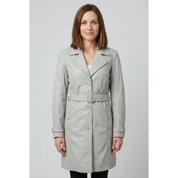 Trenchcoat Mauritius "MWLeoniz", Damen, Gr. M (38), silber grau, Obermaterial: 100% Schafsleder. Futter: 100% Polyester. &Auml;rmelfutter: 100% Polyester, unifarben, regular fit Po-bedeckend, M&auml;ntel Trenchcoat, aus Echtleder, mit Tailleng&uuml;rtel