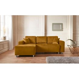 Ecksofa Home Affaire "Gy&ouml;r", gold (goldfarben), B:235cm H:88cm T:160cm, Microfaser (100% Polyester);Luxus-Microfaser Lederoptik (100% Polyester);Struktur (100% Polyester);Samtoptik (100% Polyester);Struktur weich (100% Polyester), Sofas, Ecksofa, L-Form, wahlweise mit Bettfunktion und Bettkasten incl. 2 Zierkissen