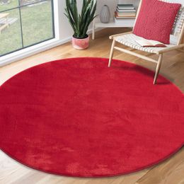 Teppich the carpet "Relax round", rot, H:16mm &Oslash;:200cm, Polyester, Teppiche, Teppich, waschbarer Wohnzimmer Teppich modern rutschfest