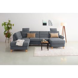 Wohnlandschaft Home Affaire "Westerland U-Form", grau (anthrazit), B:303cm H:90cm T:213cm, 100% Polyester, Sofas, Wohnlandschaft, Federkern, wahlweise Bettfunktion, Stauraum und Armlehn-Verstellung