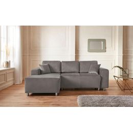 Ecksofa Home Affaire "Gy&ouml;r", grau (hellgrau), B:235cm H:88cm T:160cm, Microfaser (100% Polyester);Luxus-Microfaser Lederoptik (100% Polyester);Struktur (100% Polyester);Samtoptik (100% Polyester);Struktur weich (100% Polyester), Sofas, Ecksofa, L-Form, wahlweise mit Bettfunktion und Bettkasten incl. 2 Zierkissen