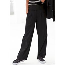 Palazzohose Lascana, Damen, Gr. 42, N-Gr, schwarz, Stoff, Obermaterial: 64% Polyester, 32% Viskose, 4% Elasthan, unifarben, figurumspielend lang, Hosen Palazzohose, im Business-Look, elegante Anzughose mit Taschen, Topseller