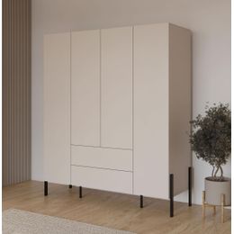 Kleiderschrank OTTO HOME "Jukon, moderner Kleiderschrank mit Metallf&uuml;&szlig;en", kaschmir, B:180cm H:210cm T:59,5cm, FSC-zertifizierter Holzwerkstoff, Melamin, Metall, Schr&auml;nke, Kleiderschrank, Dreht&uuml;renschrank 4 T&uuml;ren/2 Schubk&auml;sten, push to open Funktion