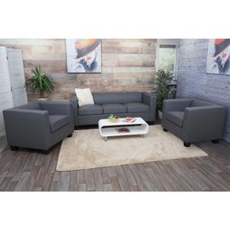 MCW 3-1-1 Couchgarnitur Lille ~ Kunstleder, dunkelgrau